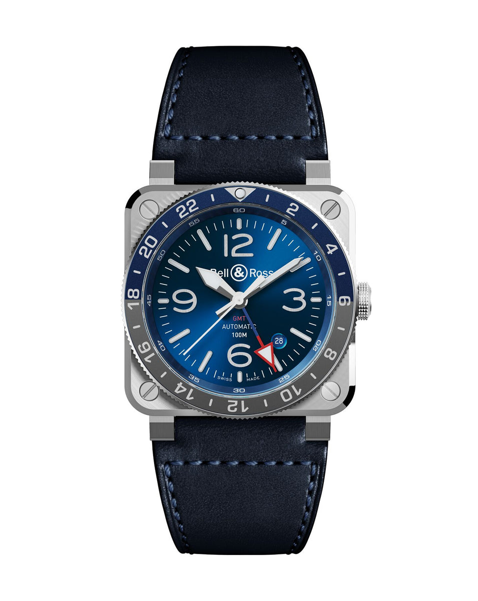 Bell & Ross BR 03-93 GMT Blue 42mm, Steel Case, Blue Dial, Blue Leathe